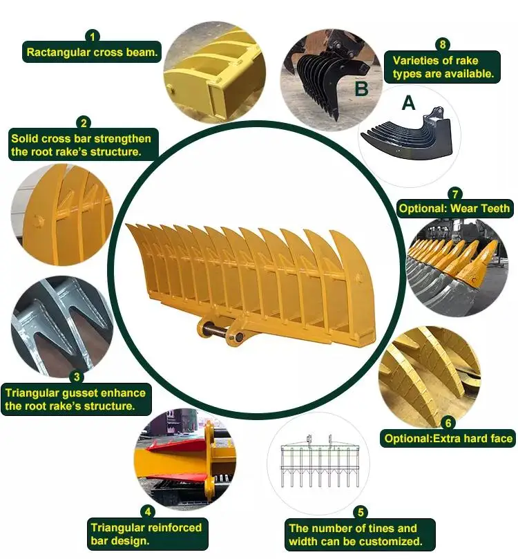RSBM Excavator Root Rake - Durable & Efficient Attachments
