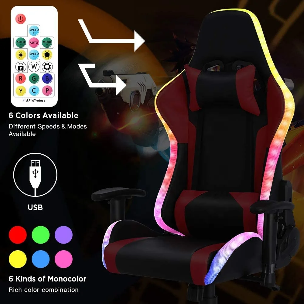 RGB Gaming Chair with Massage and Footrest Computer Desk Video Gaming ...