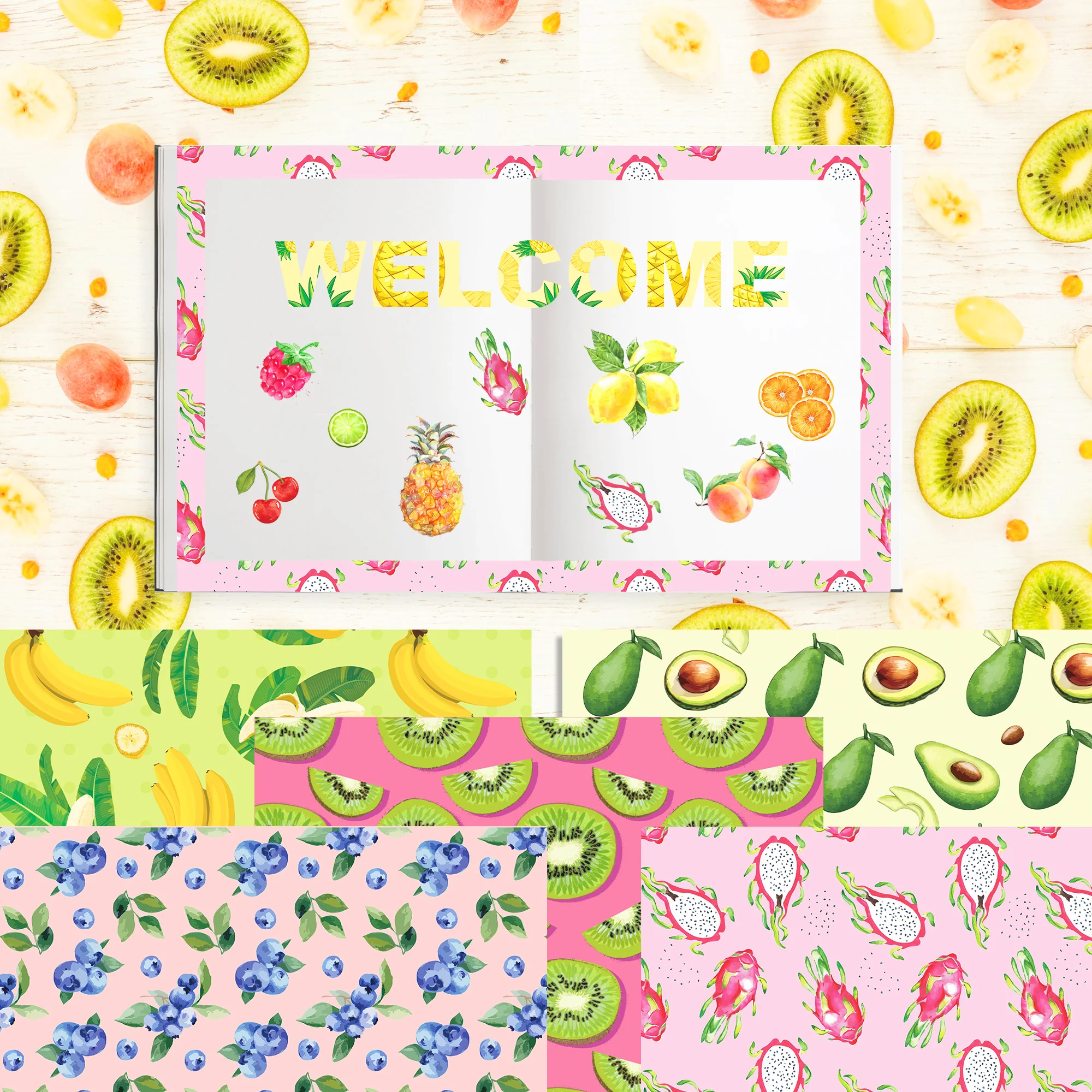 Tropical Fruits Pattern Scrapbook Paper Double-sided Gift Wrapping Diy ...