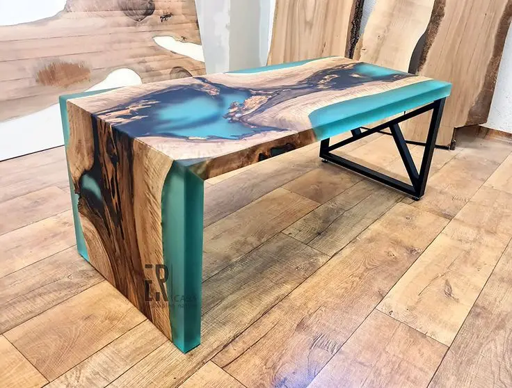 Live Edge Wood Slab River Table - Solid Wood & Epoxy Resin