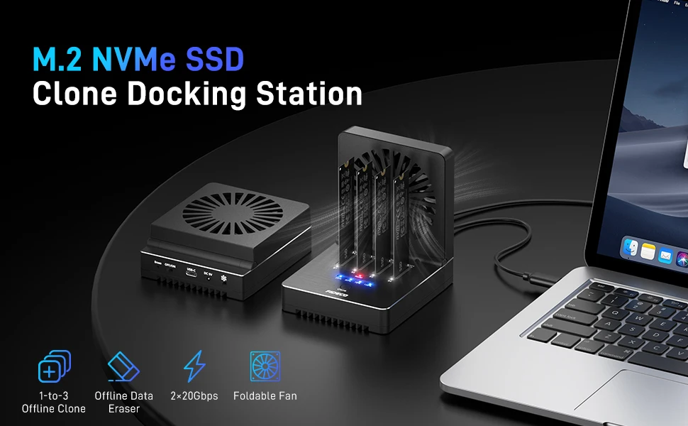 FIDECO Cooling Fan USB 4 40gbps 4 Bay M2 Nvme SSD Duplicator