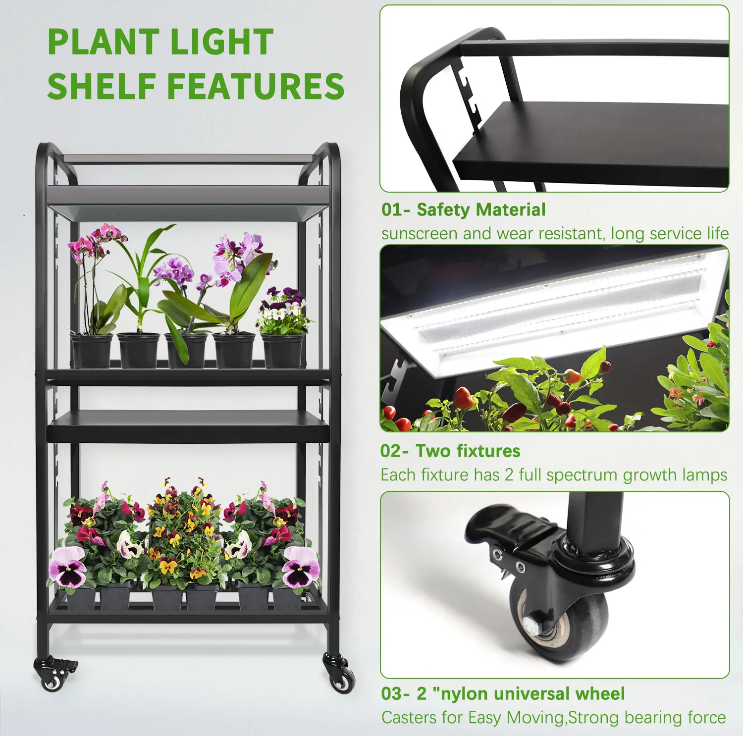 Indoor Plant Mobile Vertical Grow Rack With Trays And Led Grow Lights ...