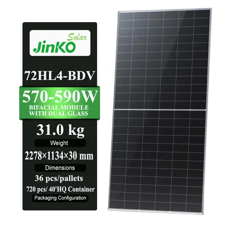 Jinko Tiger Neo N-type Pv Modules JKM-72HL4-BDV-570-590W Bifacial Module With Dual Glass With 30 ...
