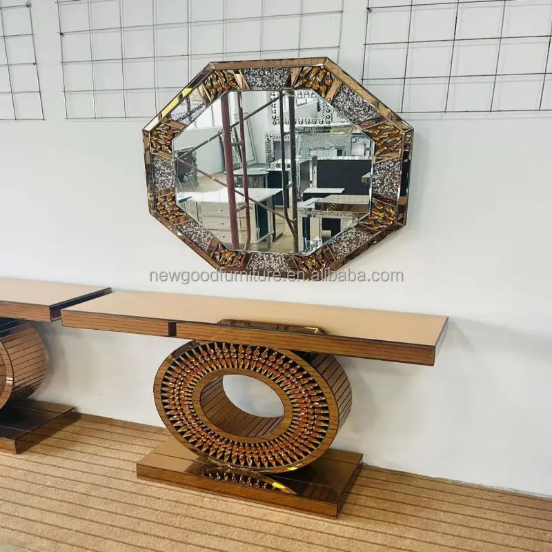 Modern Extendable Console Table With Mirrored Glass Living Room ...