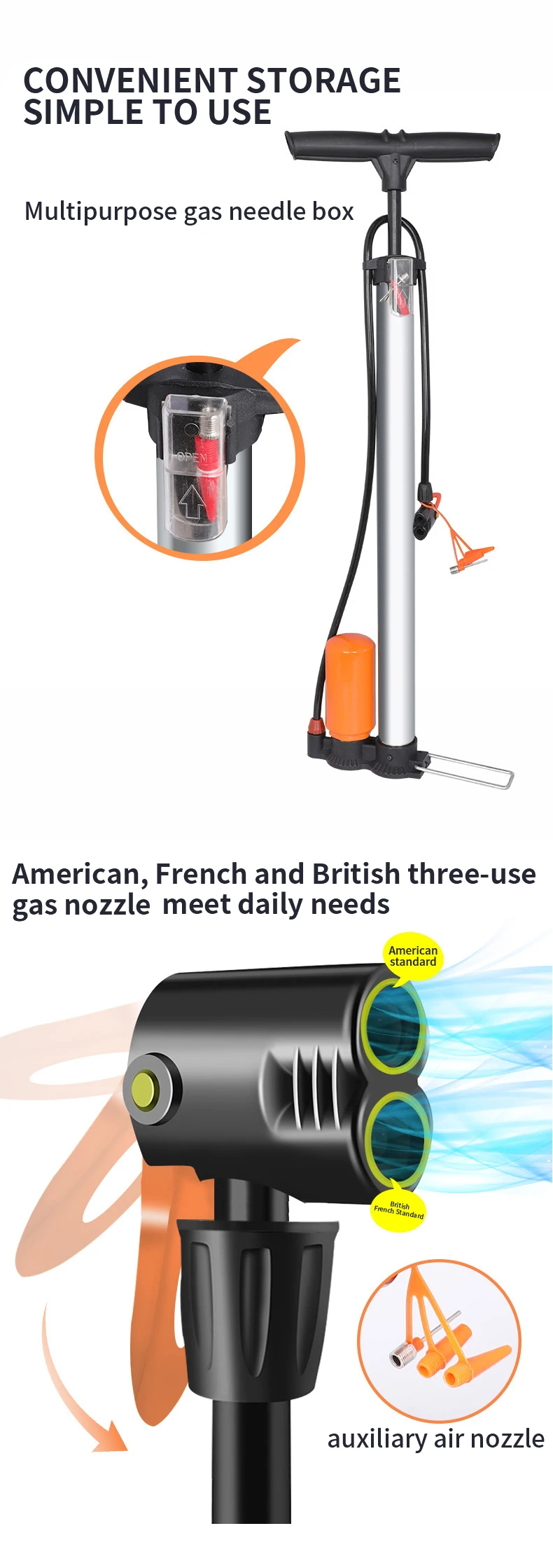 Portable Pump Bicycle Pressure Manual Tire Inflation With Pressure ...