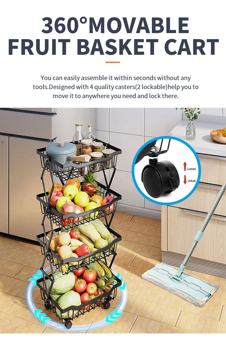 4 Tier Metal Wire Vegetable Stackable Wire Basket Organizer Storage ...