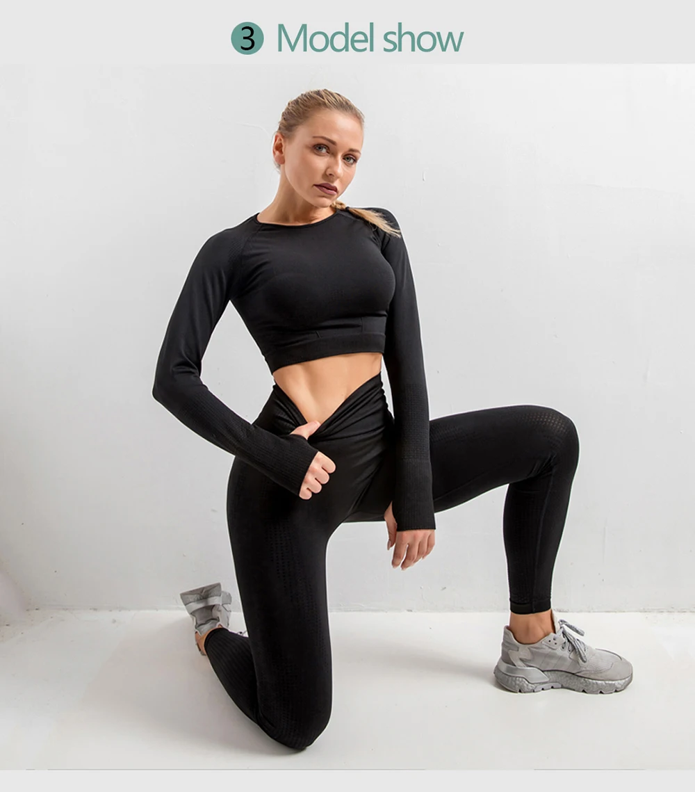 2/3/5pcs Seamless Women Yoga Sets Workout Sportswear Gym Clothing Fitness Long Sleeve Crop Top ...