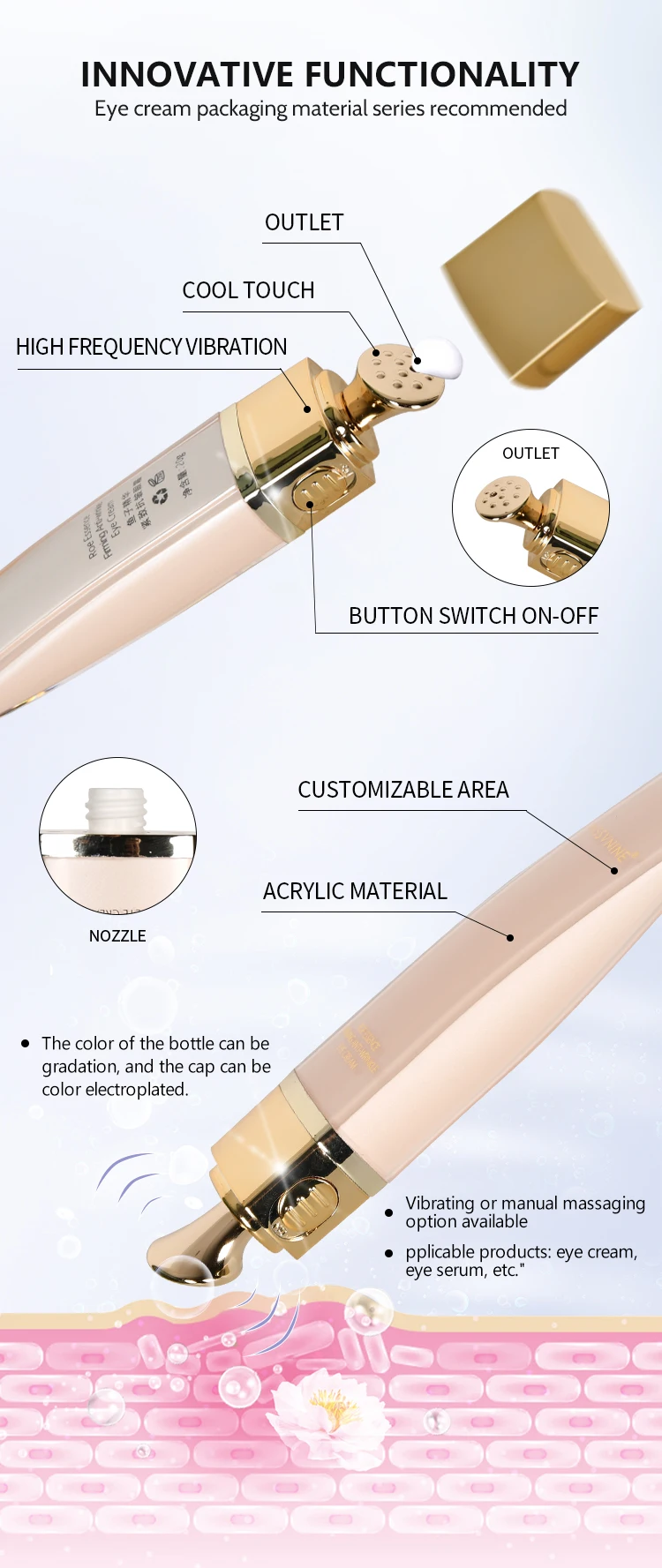 20ml Electric Message Skincare Serum Eye Cream Packaging Tube Roller ...