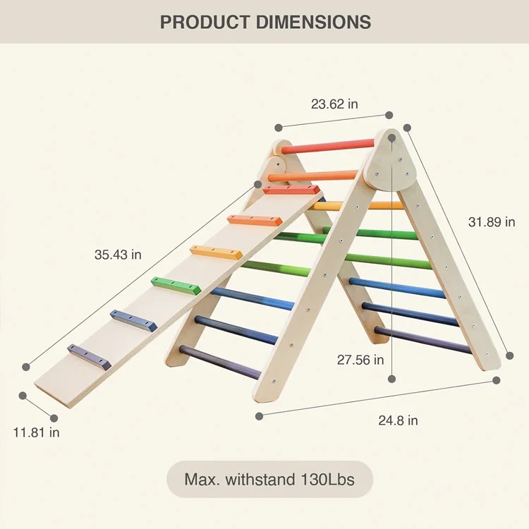 Wooden Montessori Kids Colorful Triangle With Arch Foldable Kids ...