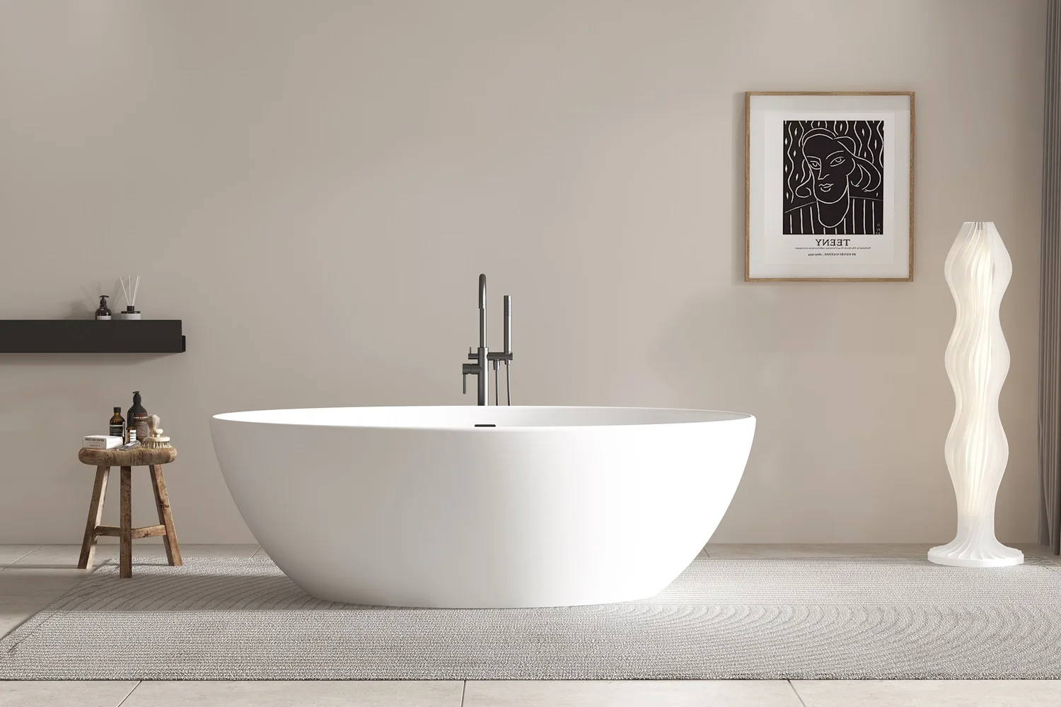Modern Design Deep Soaking Oval Bathtub Solid Surface Center Drain ...