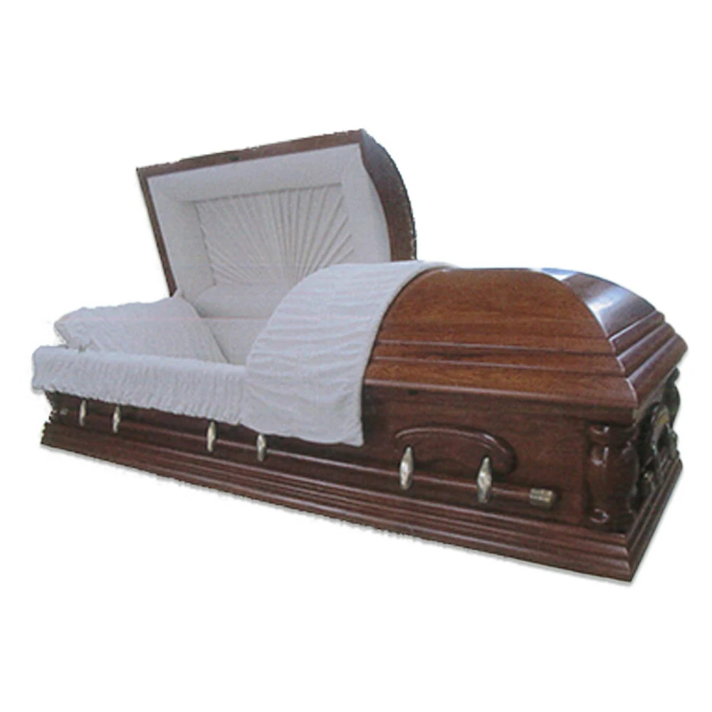 America Solid Oak Satin Almond Velvet Wood Half Lid Funeral Casket ...