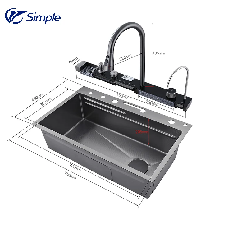 Large Single Slot Multifunction Sink Anti-scratch Led Digital Display ...