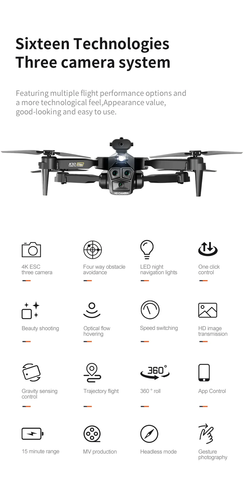 K10 Max Drone With Three 4k Hd Camera Four Way Obstacle Avoidance ...