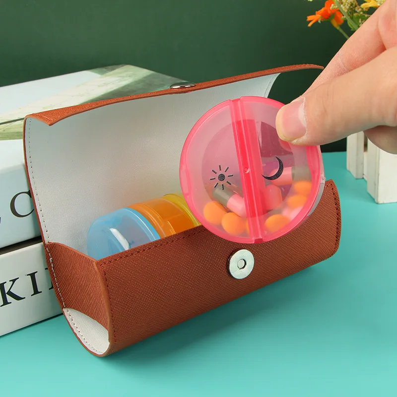 Seven-day Portable Detachable Plastic Pill Box Round Mini Travel ...