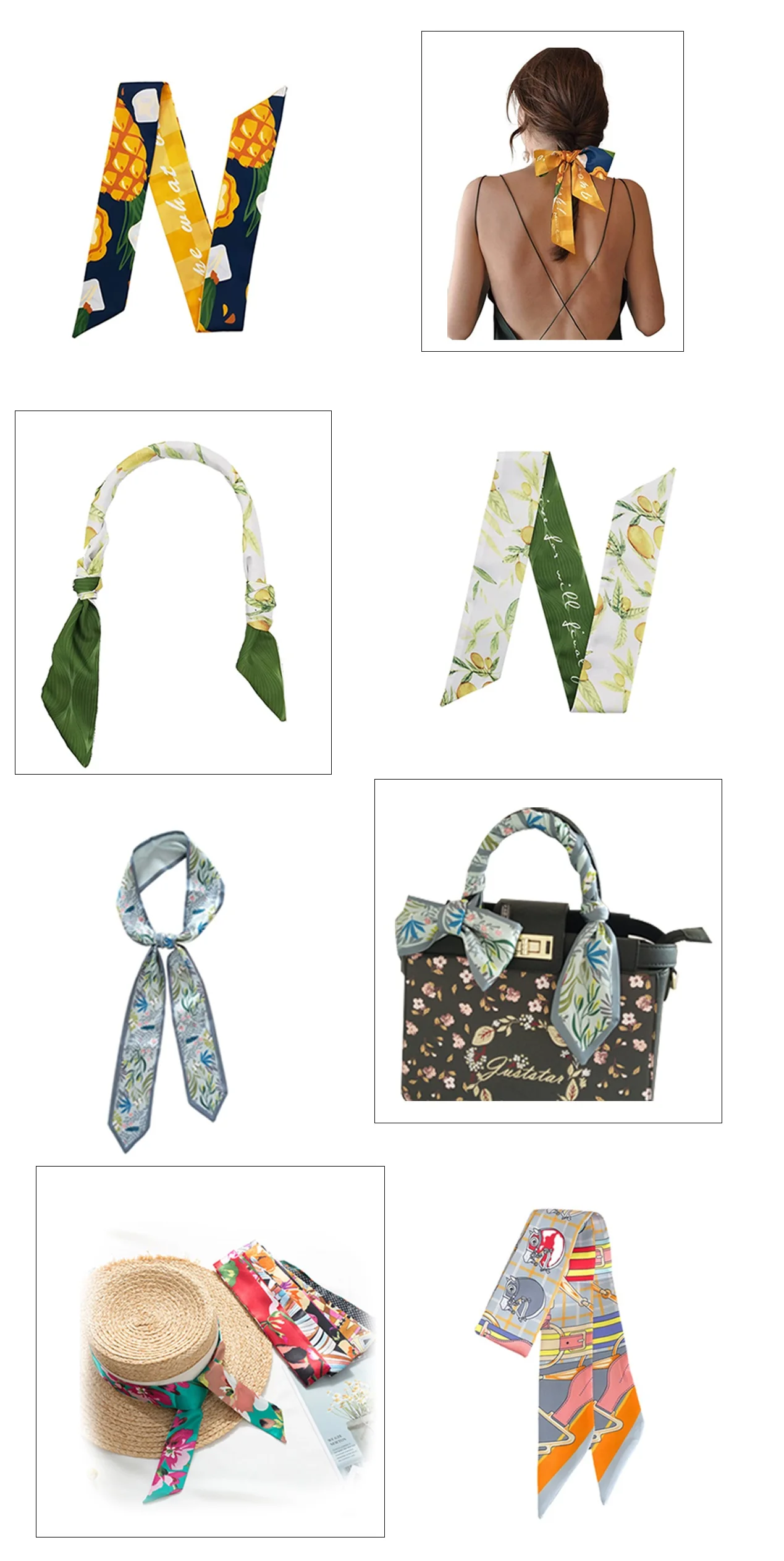 Custom Design Printed Long Twill Scarves for Bag Handles
