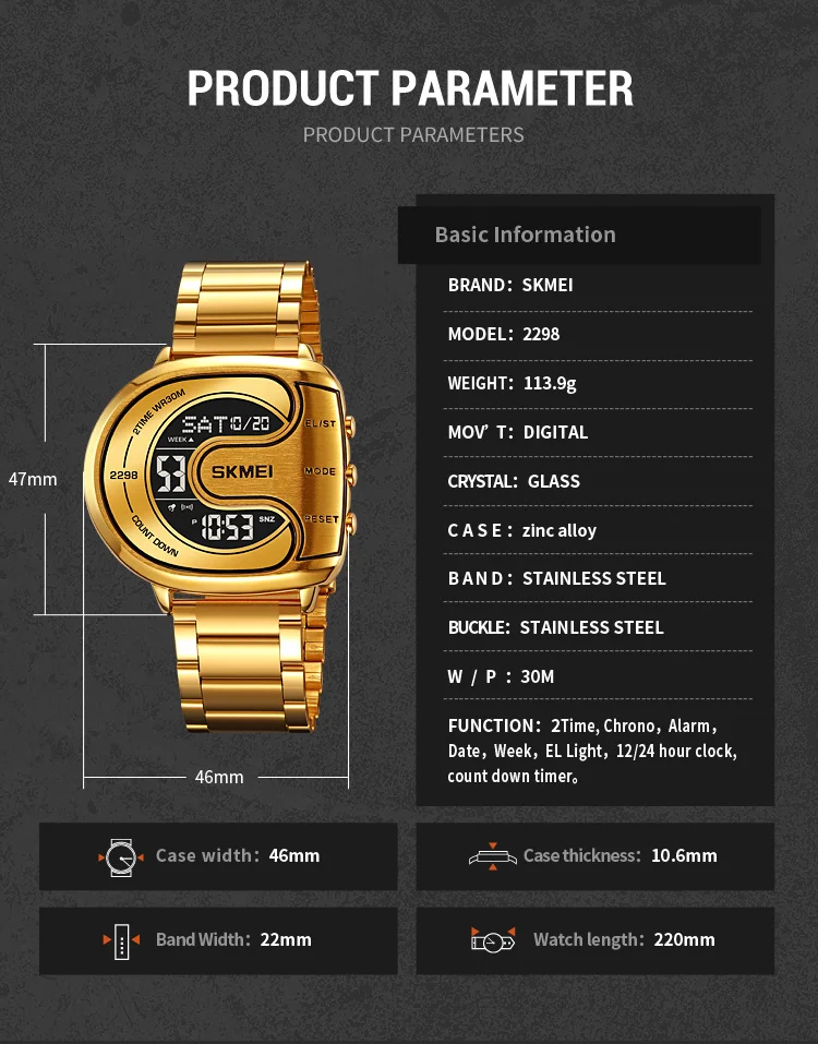 SKMEI Novel Irregular Shape Stainless Steel Display Stopwatch Digital ...