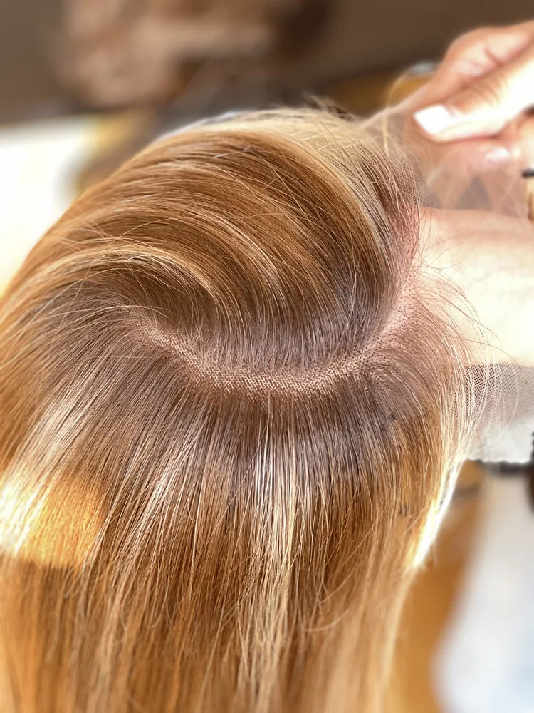 Human Hair 8*8 Mini Wig Topper Half Hand Tied And Full Hand Tied Soft ...