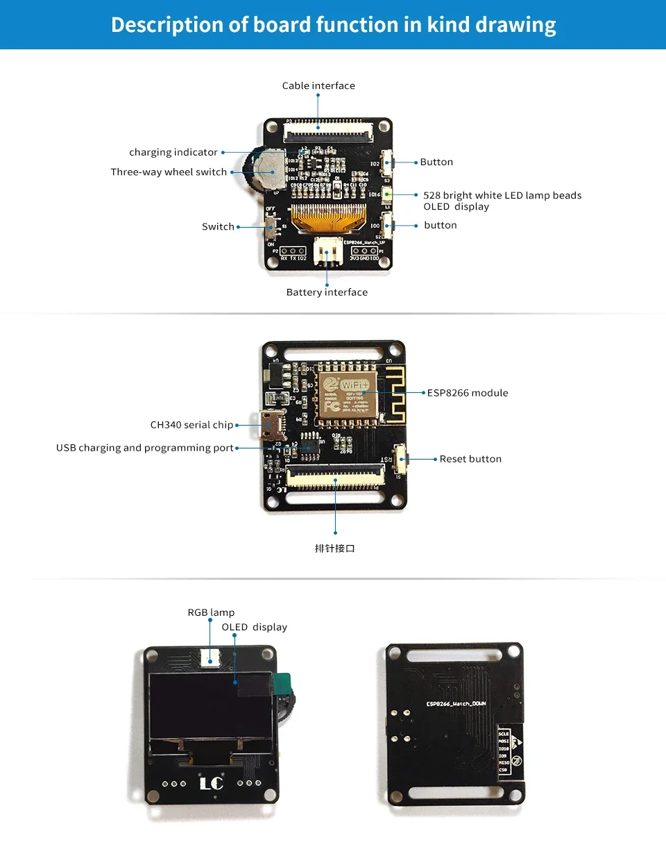 Smart WiFi Watch DevKit|12864 OLED|Wearable ESP8266 Development Board ...