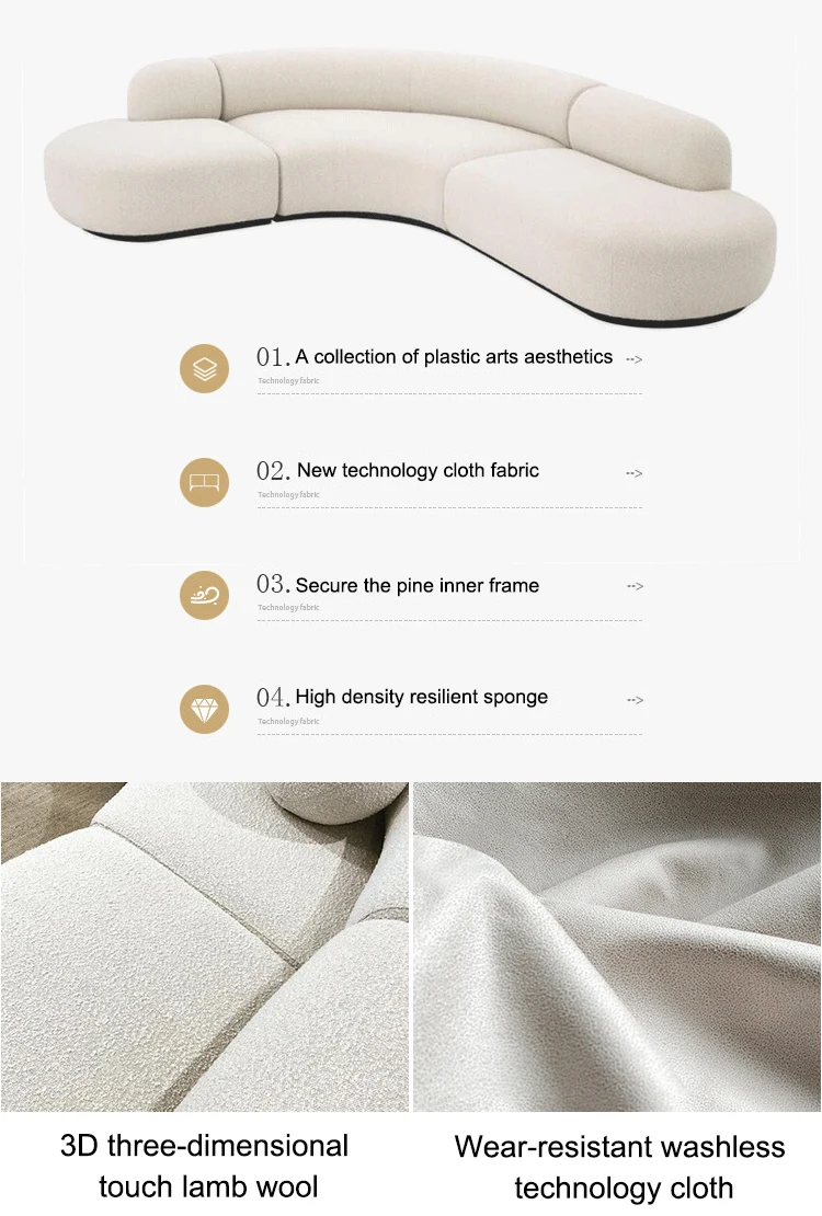 Curved Wabi-sabi Sofa Shaped Minimalist Corner Large Apartment Living Room Modern Simple ...