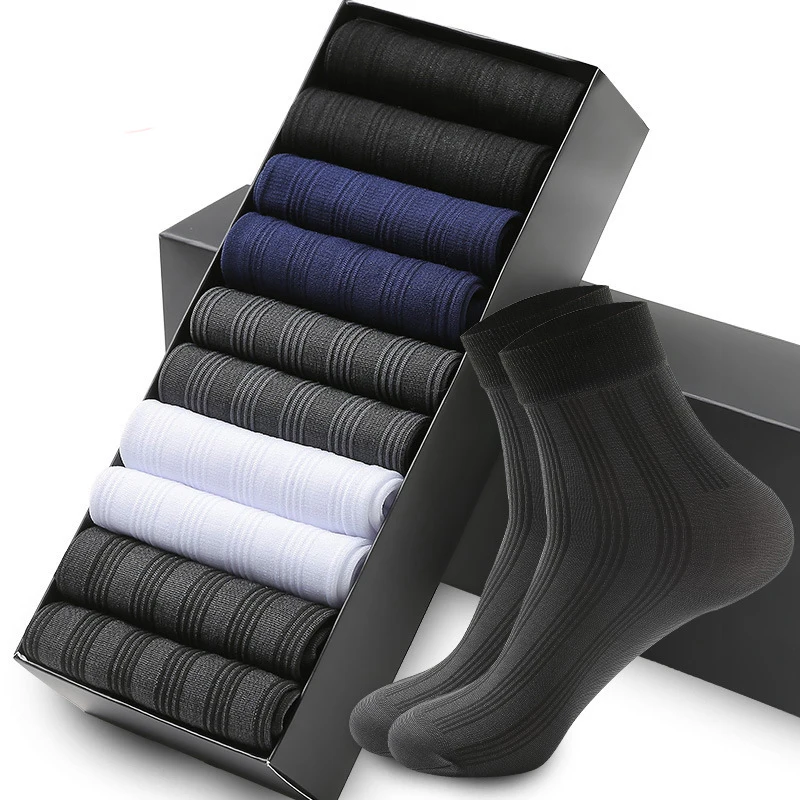 10 pairs gift box men's socks summer thin breathable silk black ...