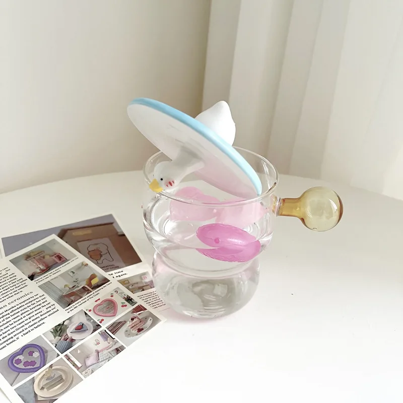 Solhui Original Design Glass Duck Cups With Ceramic Lid Cartoon High ...