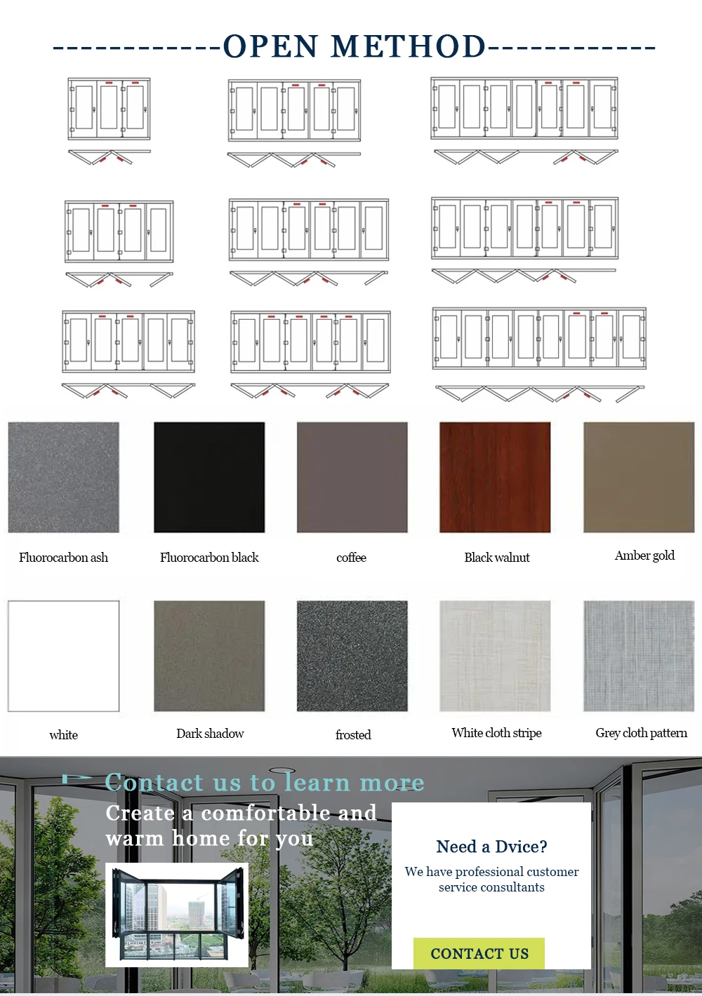 Wanjia Customized Tempered Glass Aluminum Folding Windows Accordion ...