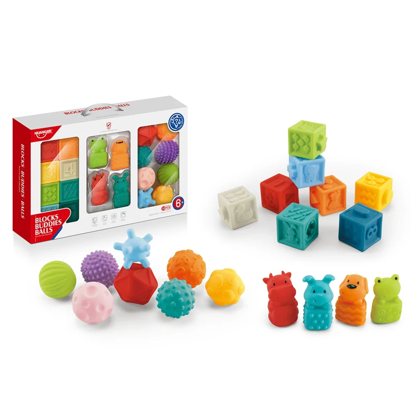 Huanger 3 in 1 Educational Soft Rubber Blocks for Babies