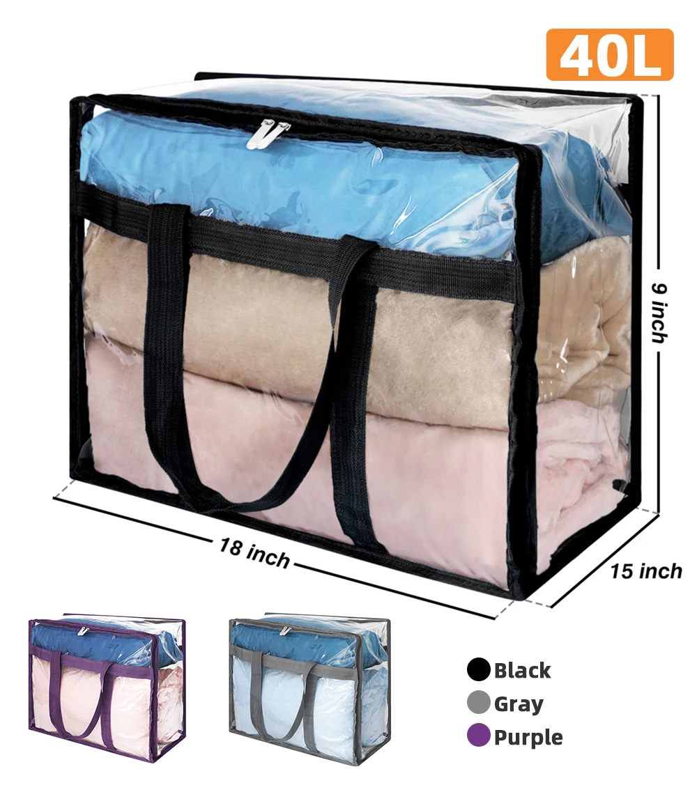 Durable 60l Clear Plastic Zippered Storage Bags For Blanket Clothes ...