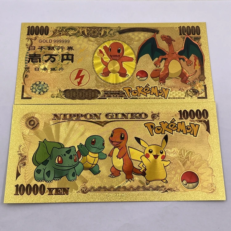 Classic Japan Anime Poke-mon Pikachu 10000 Yen Money Gold Foil Plated ...