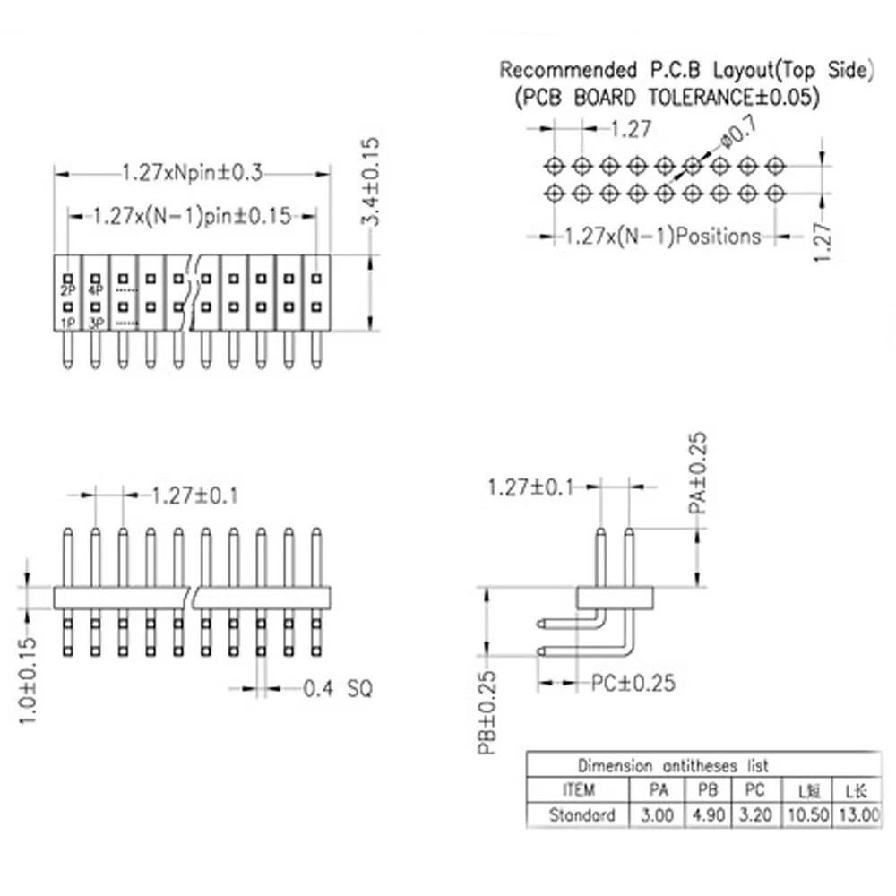 1.27mm Pitch Gold Plated Male 2*50p 100 Pin Header Strip Double Row ...