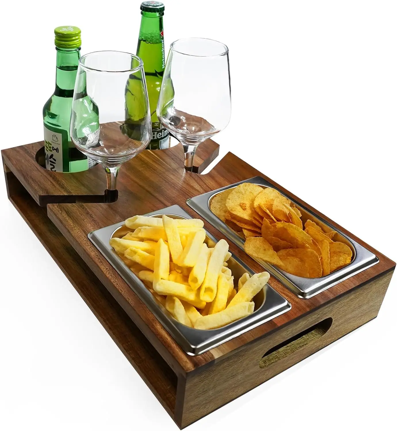 Wood Couch Bar Snack Box Caddy Tray Organizer Sofa Tray with Drink ...