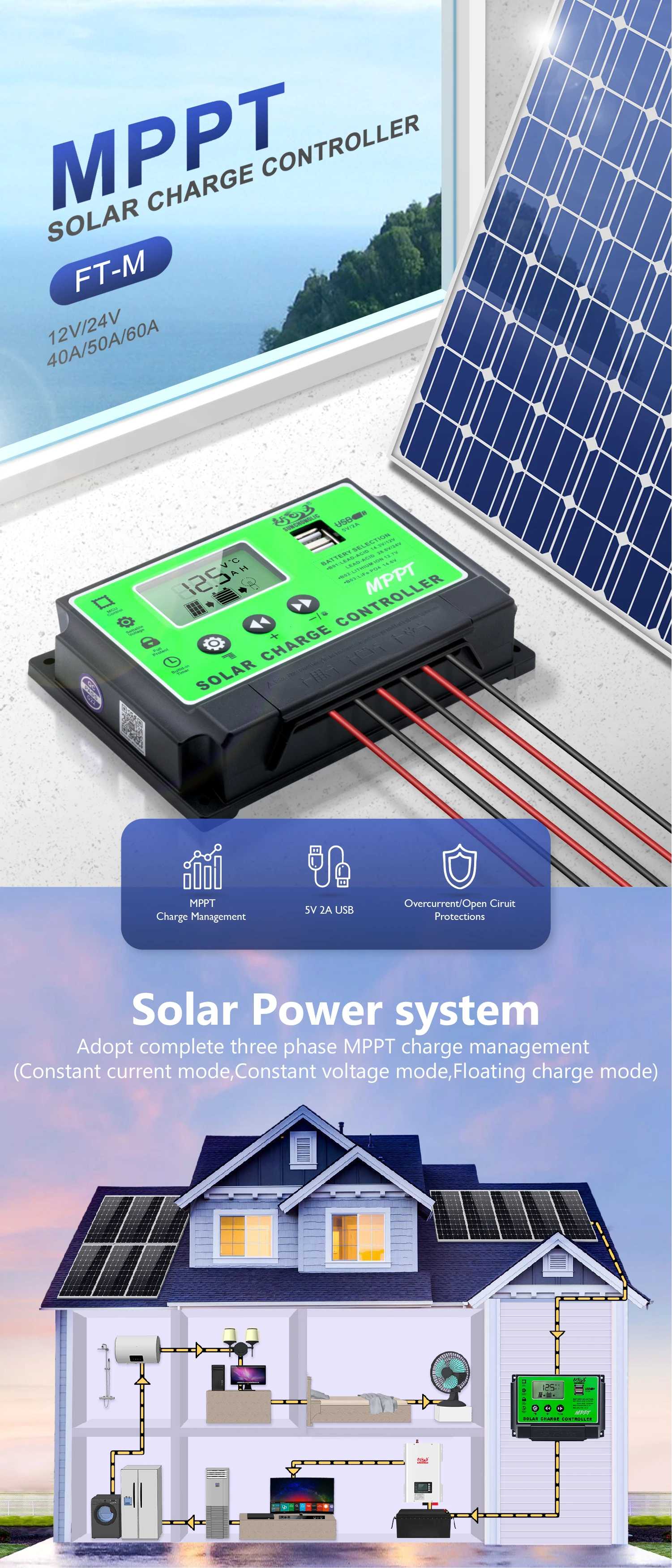 Sunchonglic Solar Regulator 12v 24v 60a Dual Usb Charger Controller ...