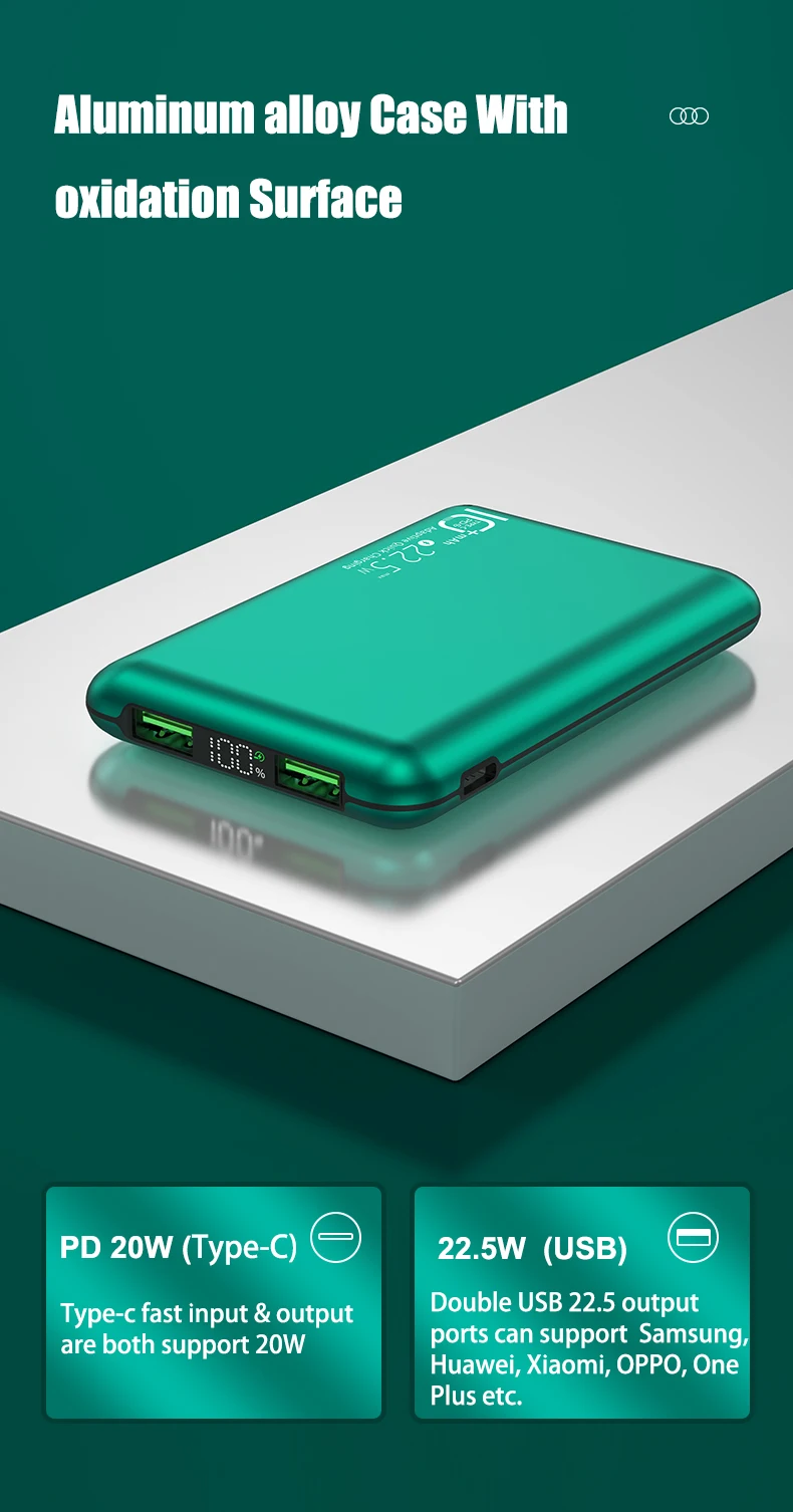 Pse Top Quality Aluminum Alloy 22.5w Quick Charge Dual Usb Power Bank ...