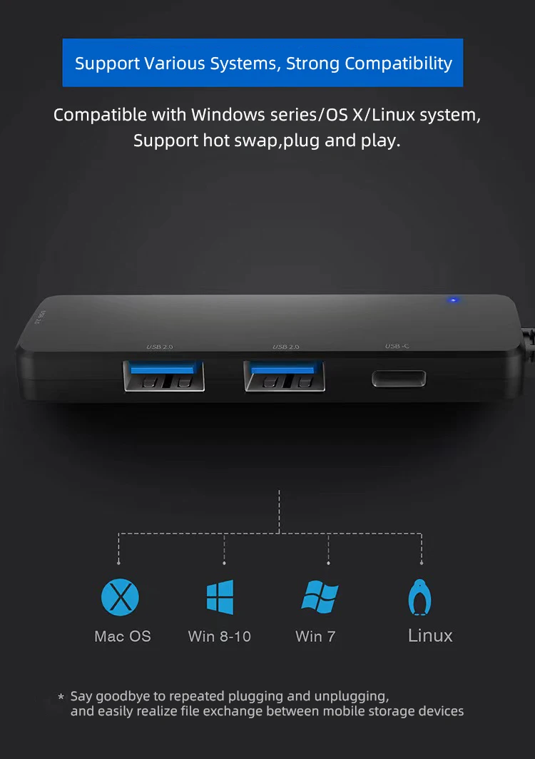 Portable Multi Port Basics USB C to 4-Port USB 2.0 U-ltra-Mini Hub ...