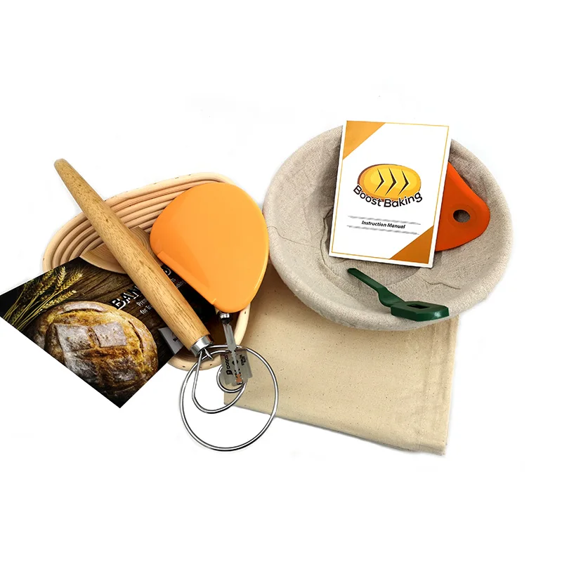Natural Rattan Wicker Bread Proofing Basket Set Sourdough Starter Kit ...