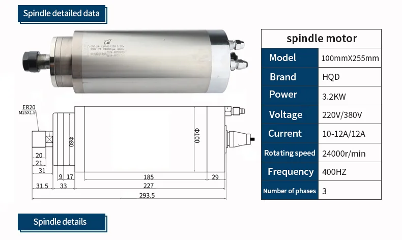 Hycnc Hqd 3.2kw Water Cooled High Speed Cnc Router Spindle Motor For ...