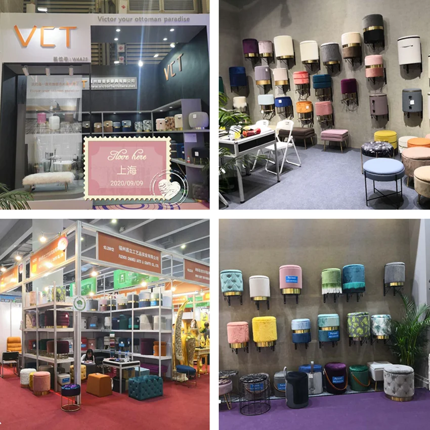 2024 New Modern Space Saving Velvet Pouf Round Stool Velvet Fabric ...