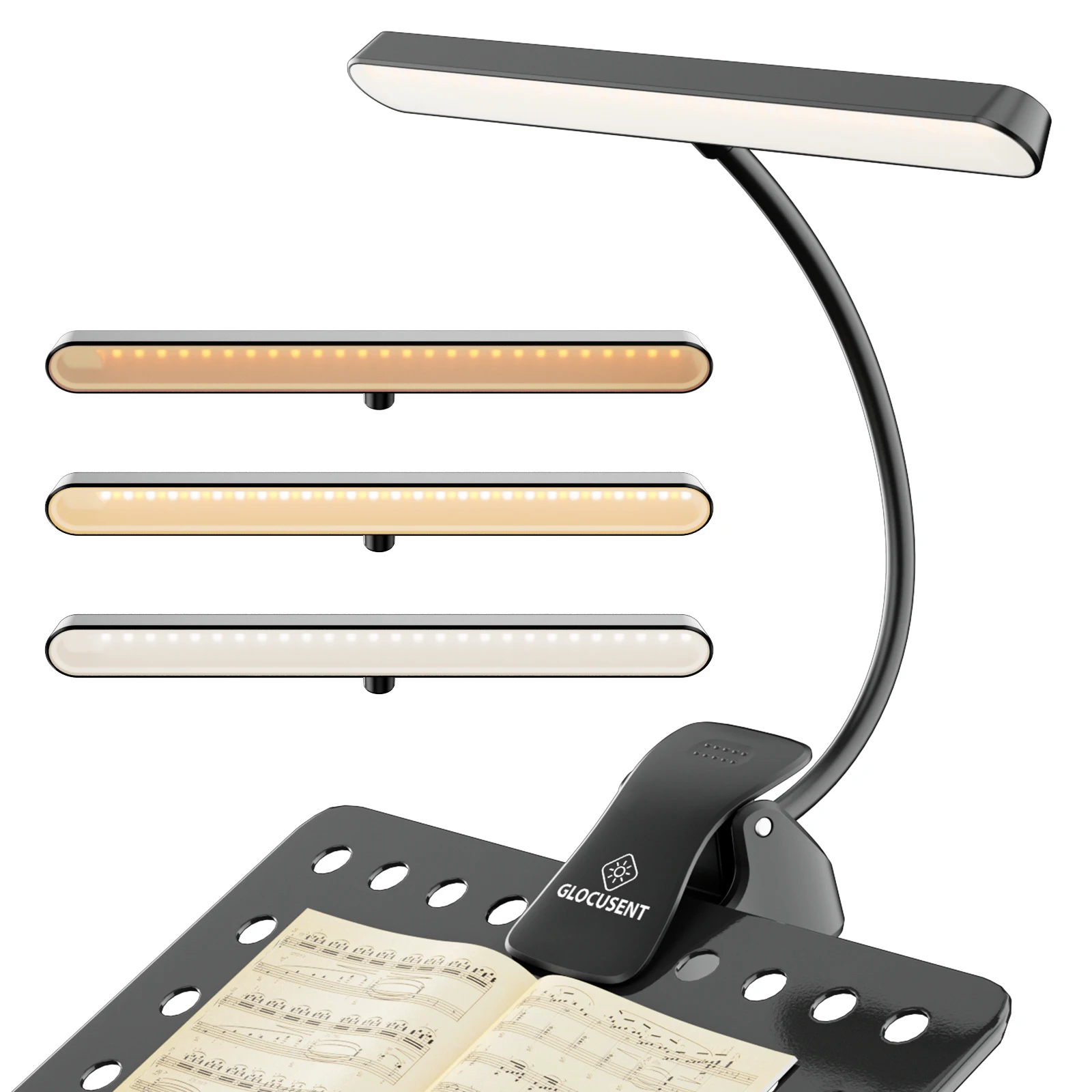 Glocusent Music Stand Light - Bright, Adjustable, Rechargeable