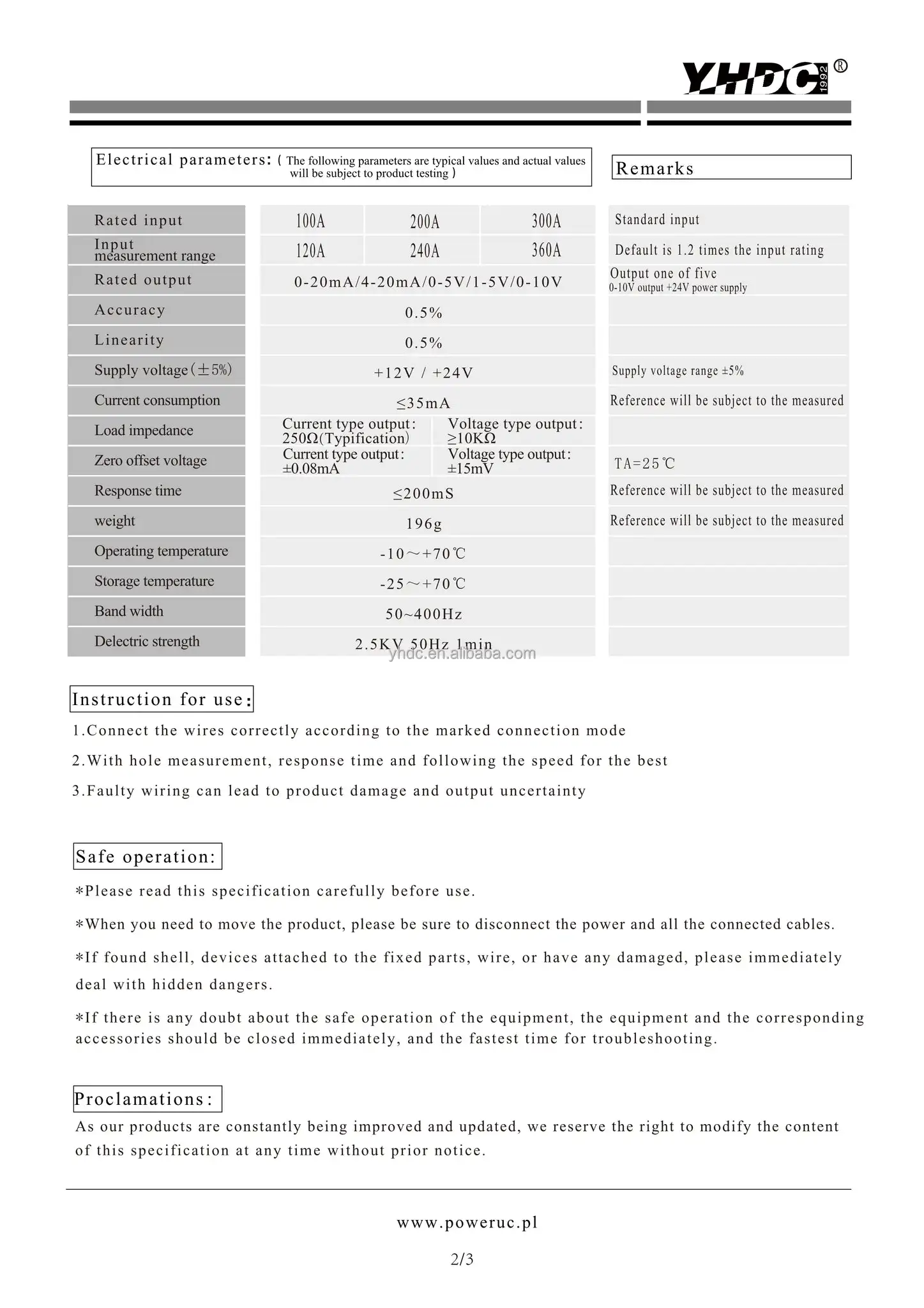 Yhdc 100a 300a Ac To Dc Split Core Current Sensor Current Transducer Tst024l 24mm Diameter Ac To