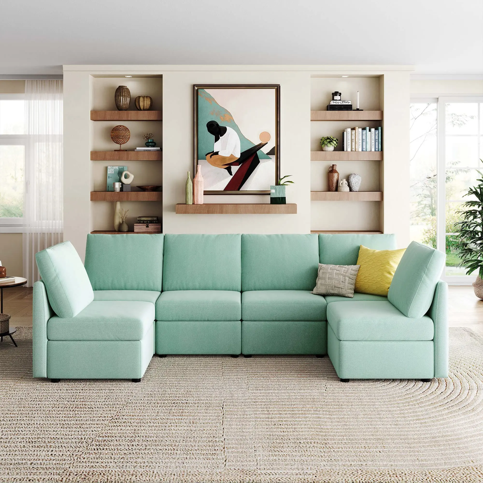 6 Seat Oversized Convertible U Shaped Modular For Living Room With ...