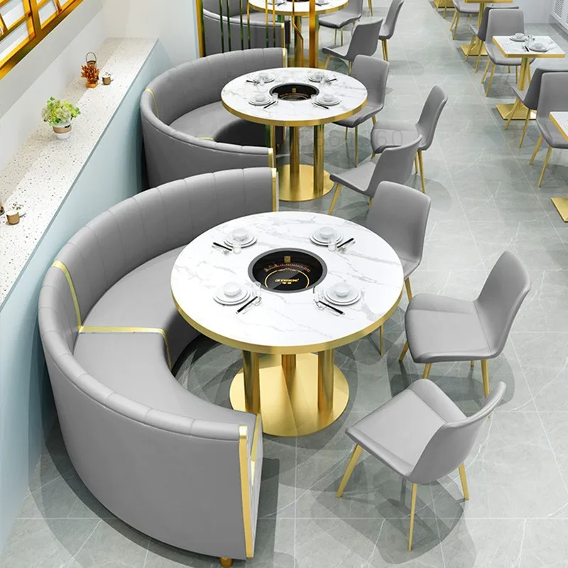 Customized Restaurant Booth Seating Set Marble Top Golden Dining Table ...