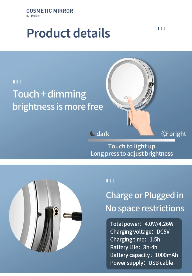 360 Degree Custom Stand Led Lighted Round Vanity Mirror Desktop Beauty ...