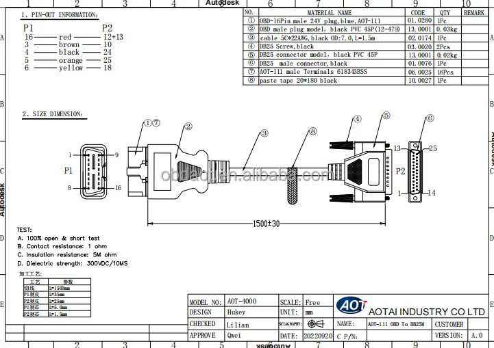 Aotai Obd 2 Male Female Pss-thro Adapter Obd-ii Car Diagnostic Adapter ...