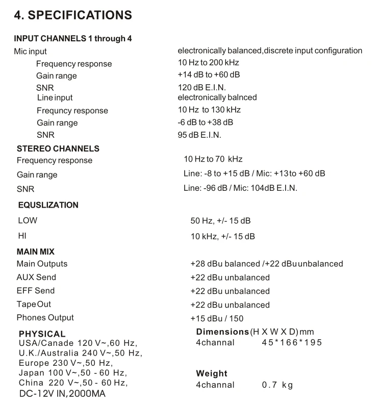XTUGA LM4 Portable 4-Channel Audio Mixer for Karaoke & Clubs