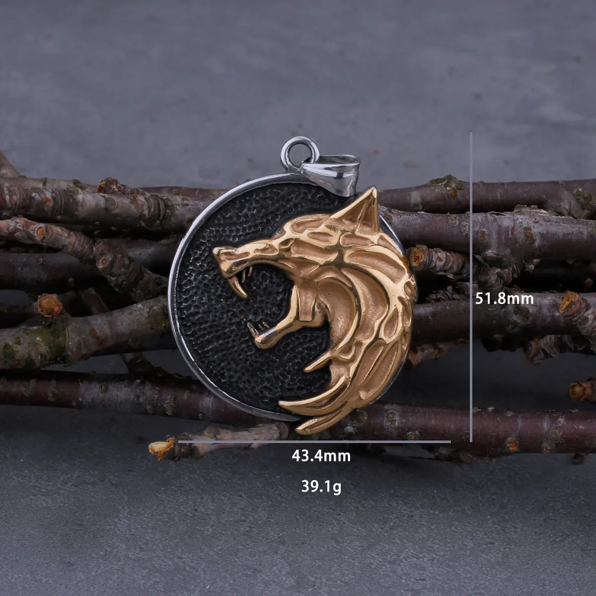 Nordic Viking Gold Wolf Head Pendant Men's Compass Amulet Necklace ...