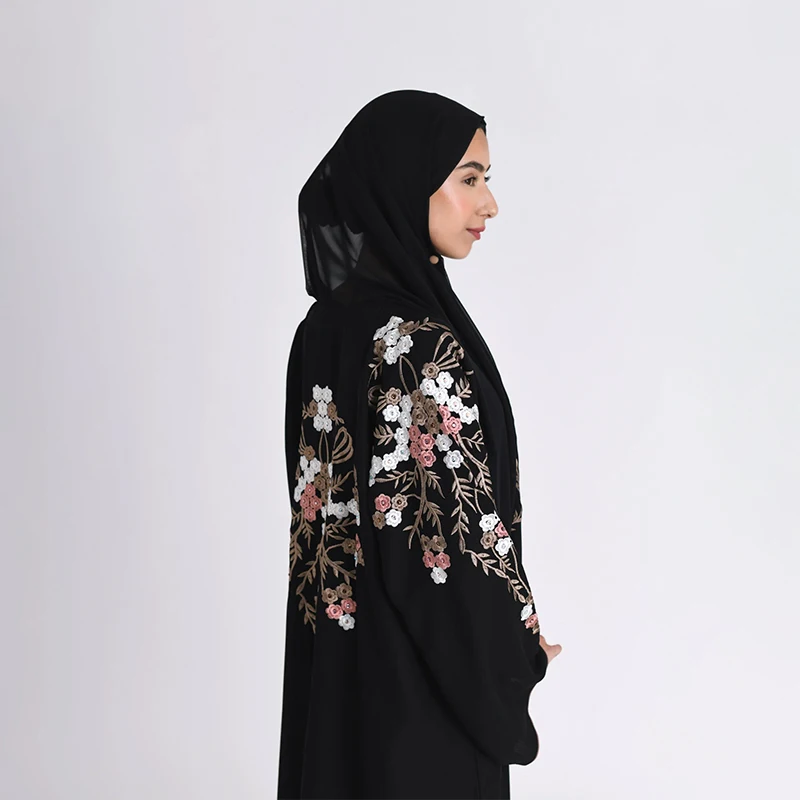 Shop High Grade Floral Embroidery Muslim Woman Abaya Dress