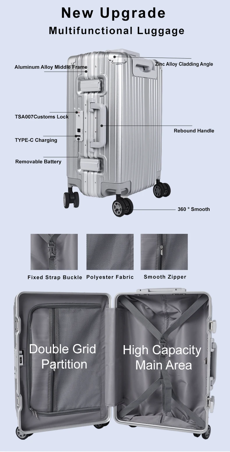 Custom Fingerprint Lock Large Travel Luggage Durable Made Stainless ...