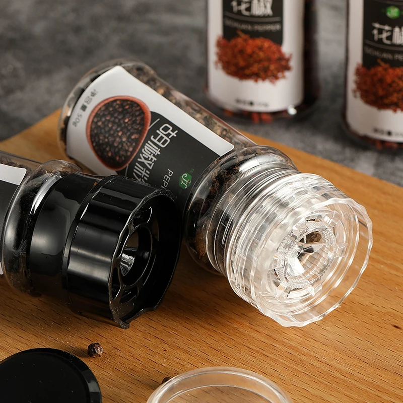 Spice Grinder Set - Durable Plastic Bottles with Custom Caps