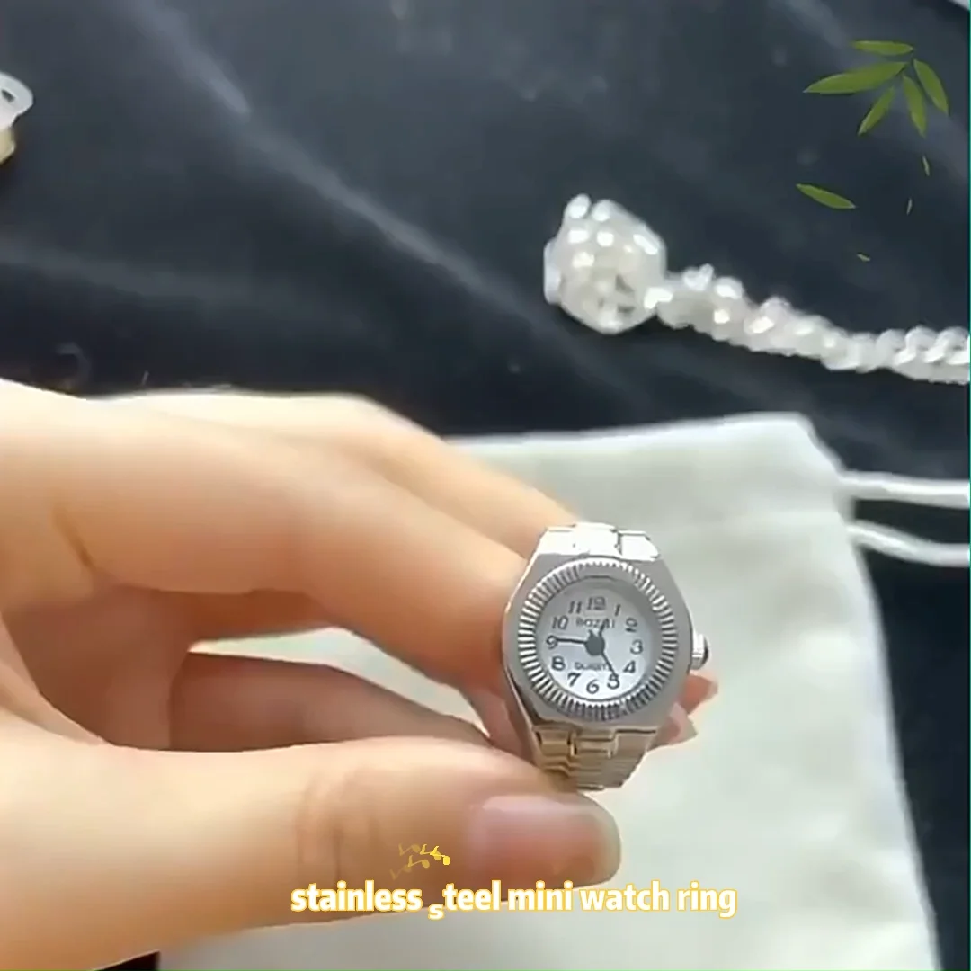 Fashion Jewelry Punk Watch Finger Ring Mini Clock Retro Silver Stretch ...