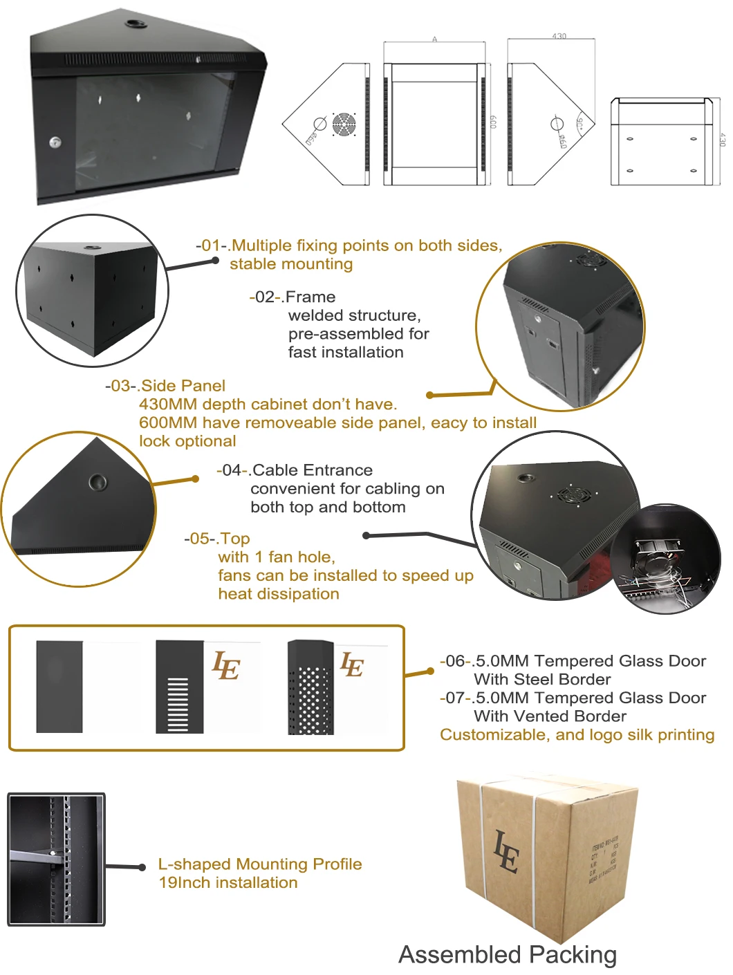 Corner Wall Mount Cabinet Triangle Wall Server Rack 4u Data Cabinet ...